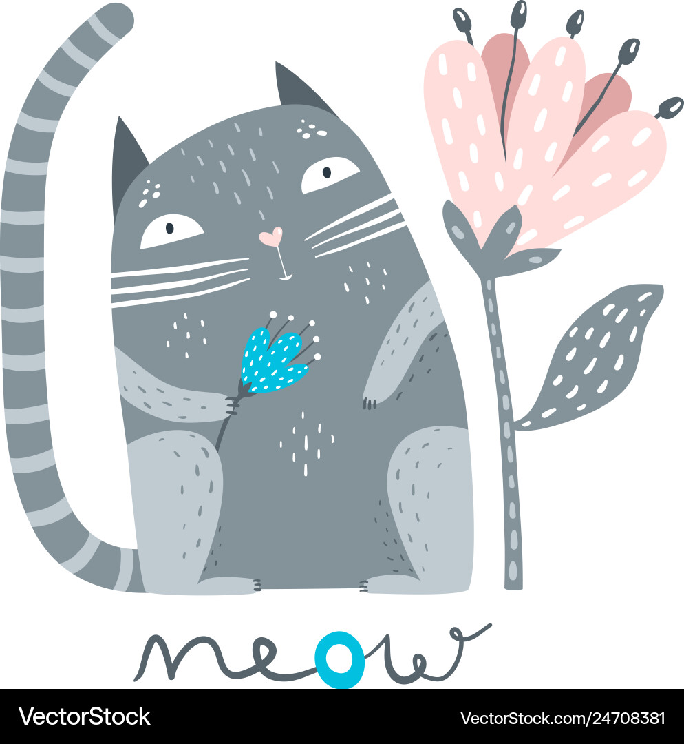 Cat with flower meow sign Royalty Free Vector Image