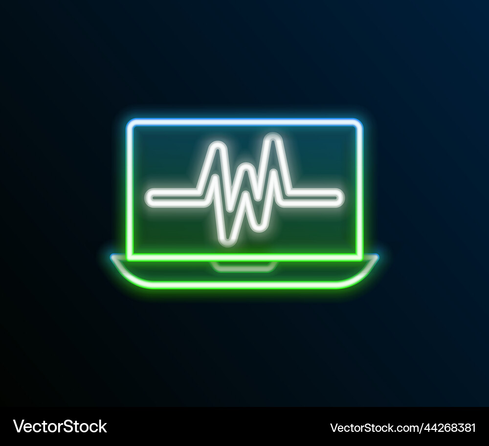 Glowing neon line laptop with cardiogram icon Vector Image