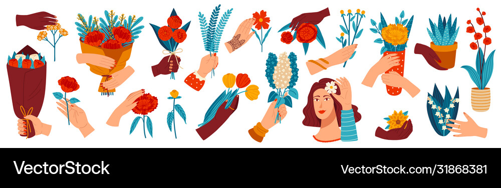 Hand with flowers cartoon Royalty Free Vector Image