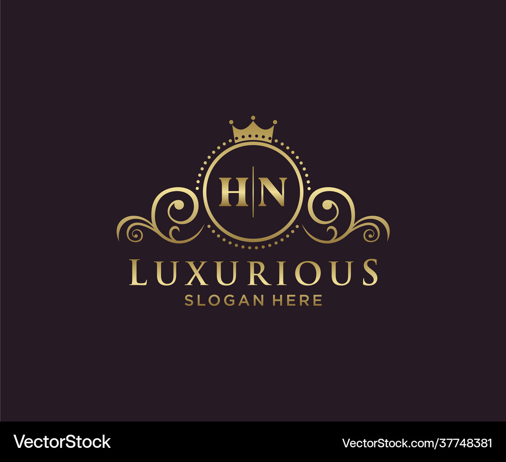 Initial hn letter royal luxury logo template Vector Image