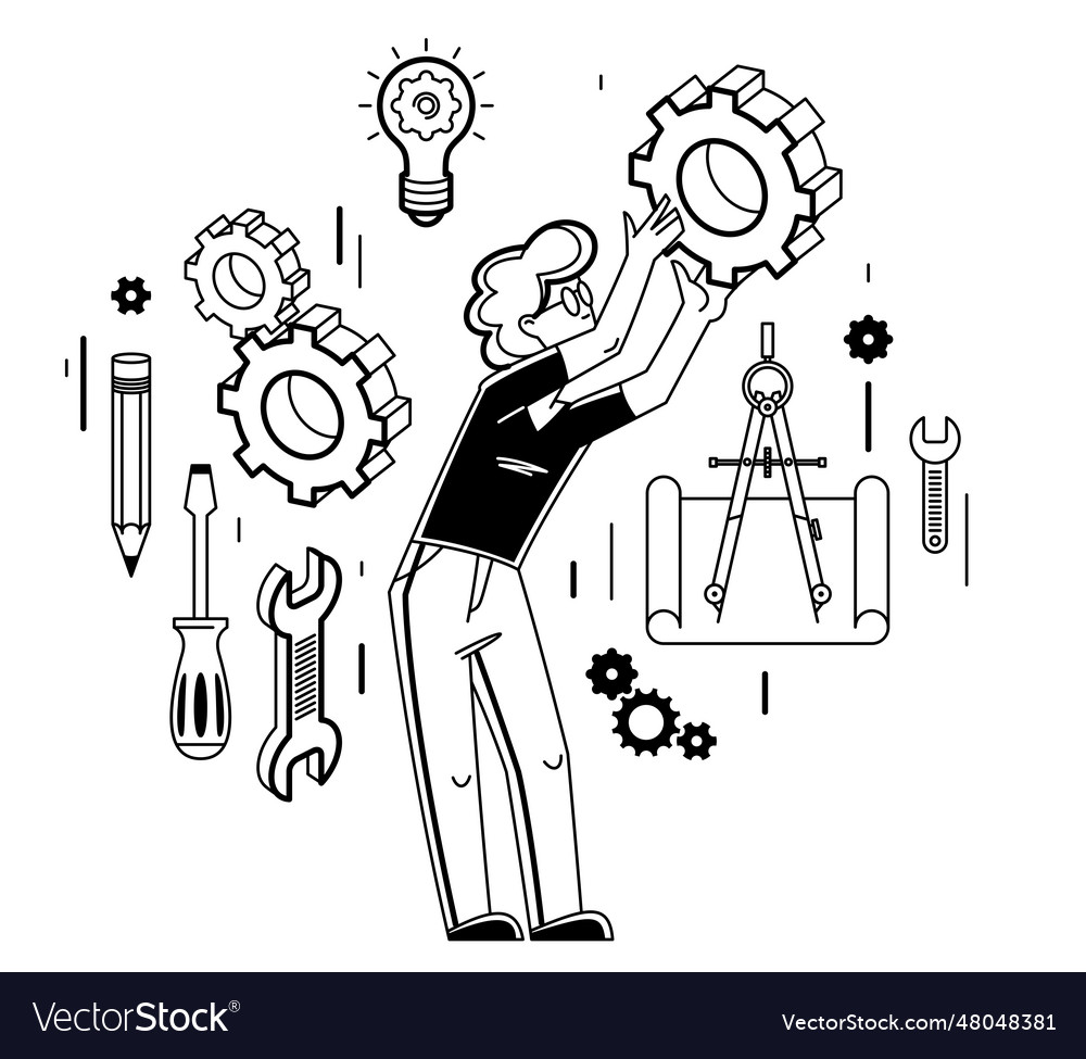 Mechanic engineer working on a draft plan Vector Image