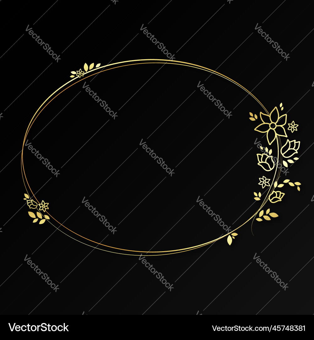 Oval golden decorative frame with flowers design Vector Image