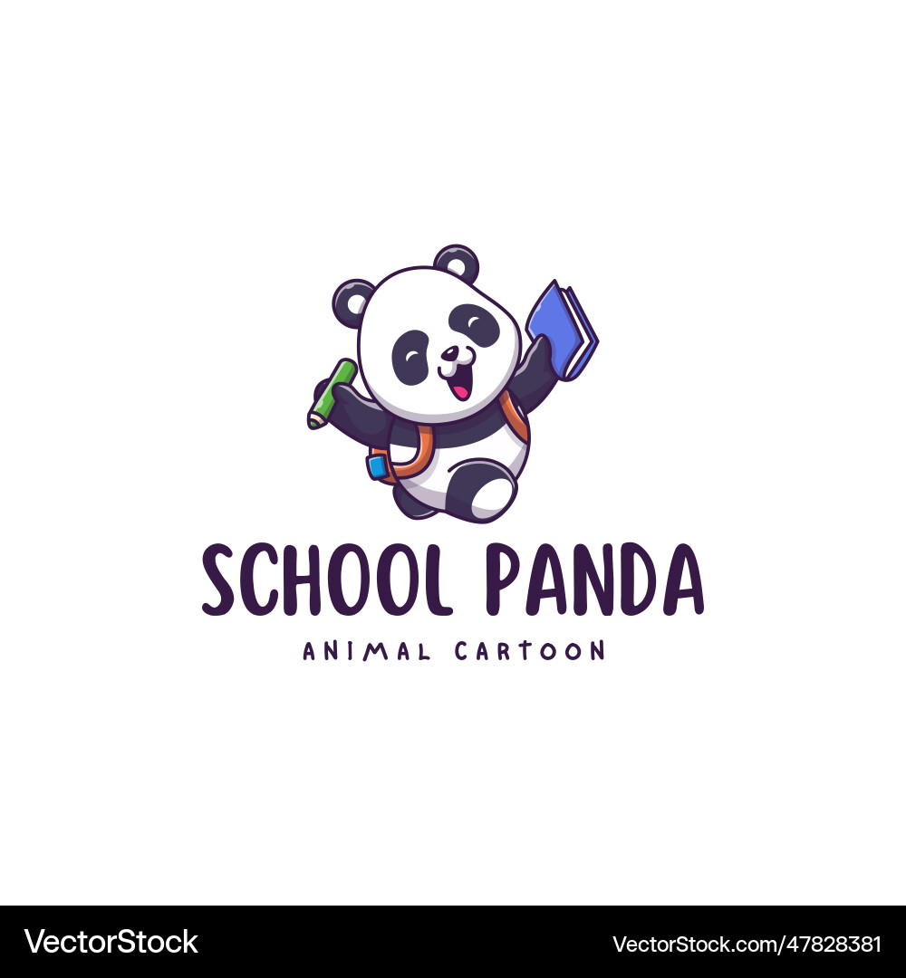 Purple white minimalist school panda logo design Vector Image