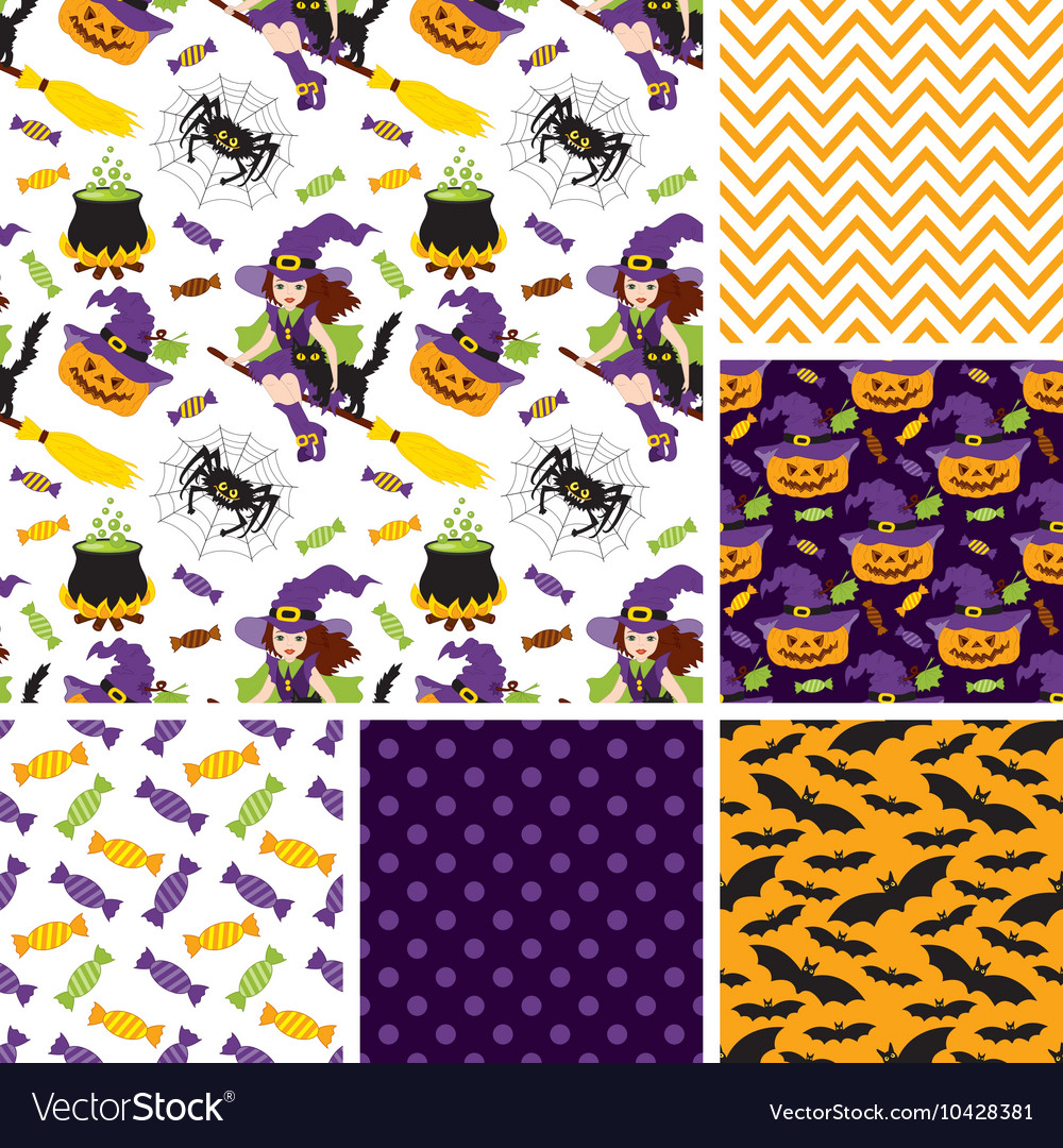 Set halloween seamless patterns Royalty Free Vector Image
