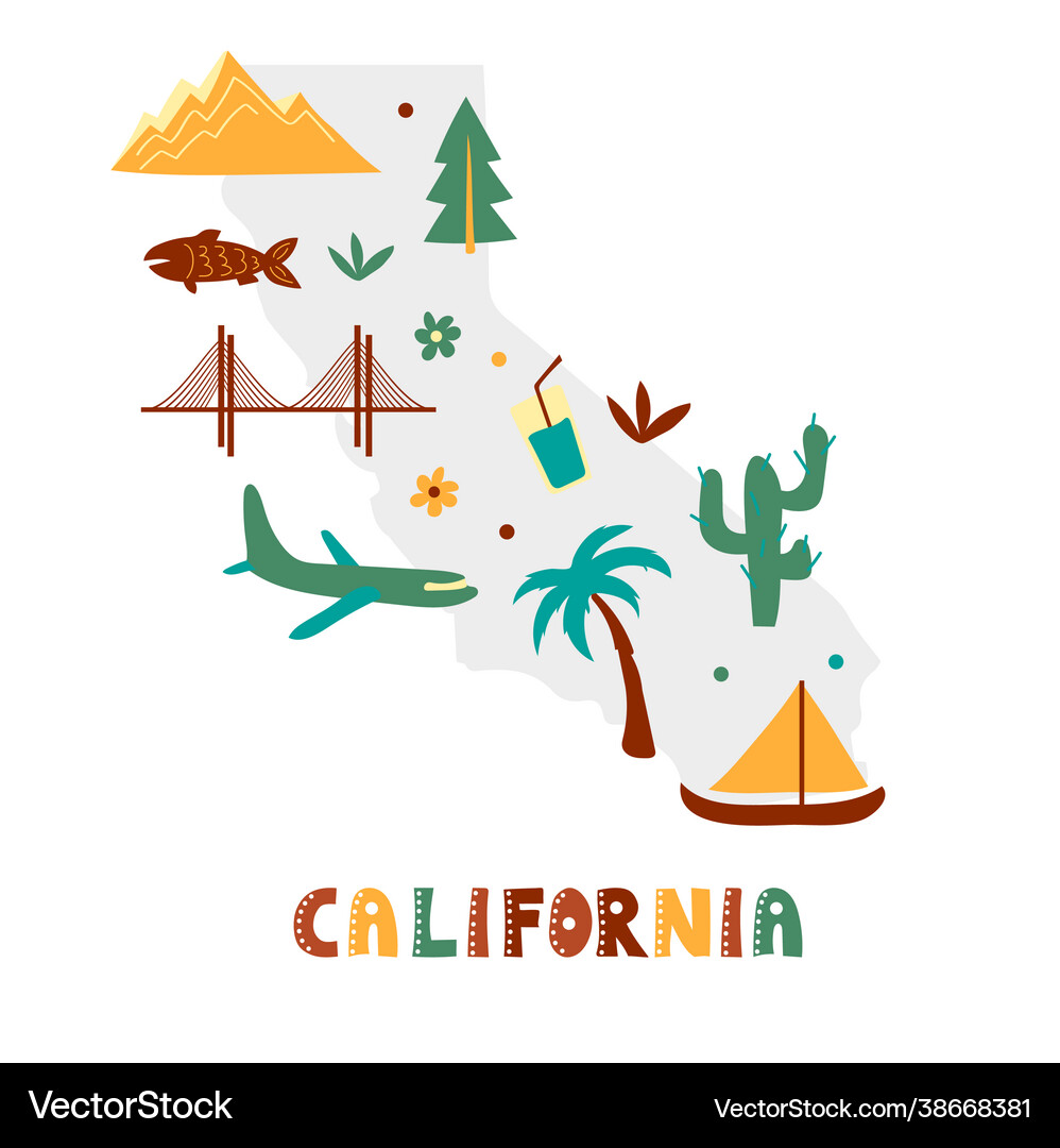 Usa map collection state symbols on gray Vector Image