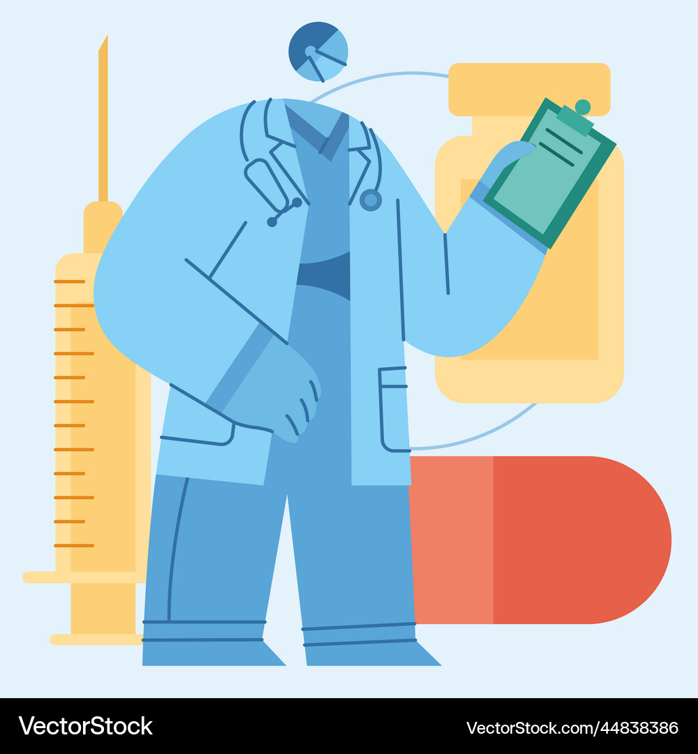 Blue cute doctor character flat design profession Vector Image