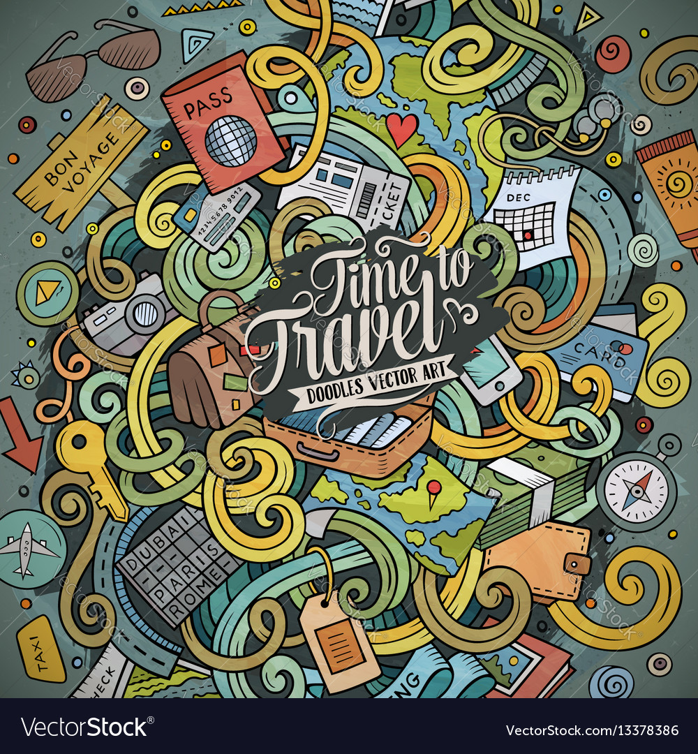 Cartoon cute doodles traveling Royalty Free Vector Image