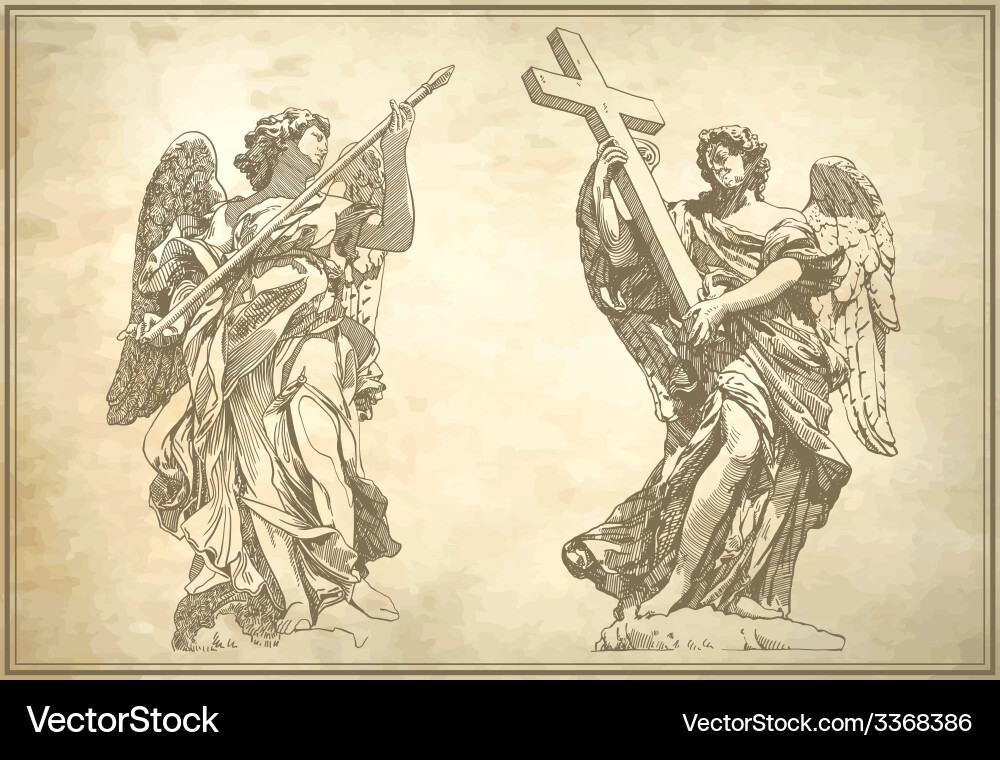 Digital drawing marble statue of two angels Vector Image