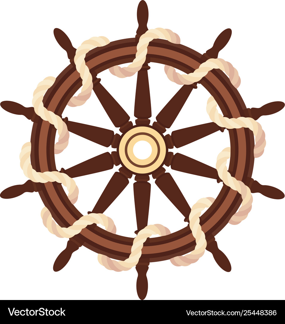 Flat boat rope handwheel ship wheel helm Vector Image