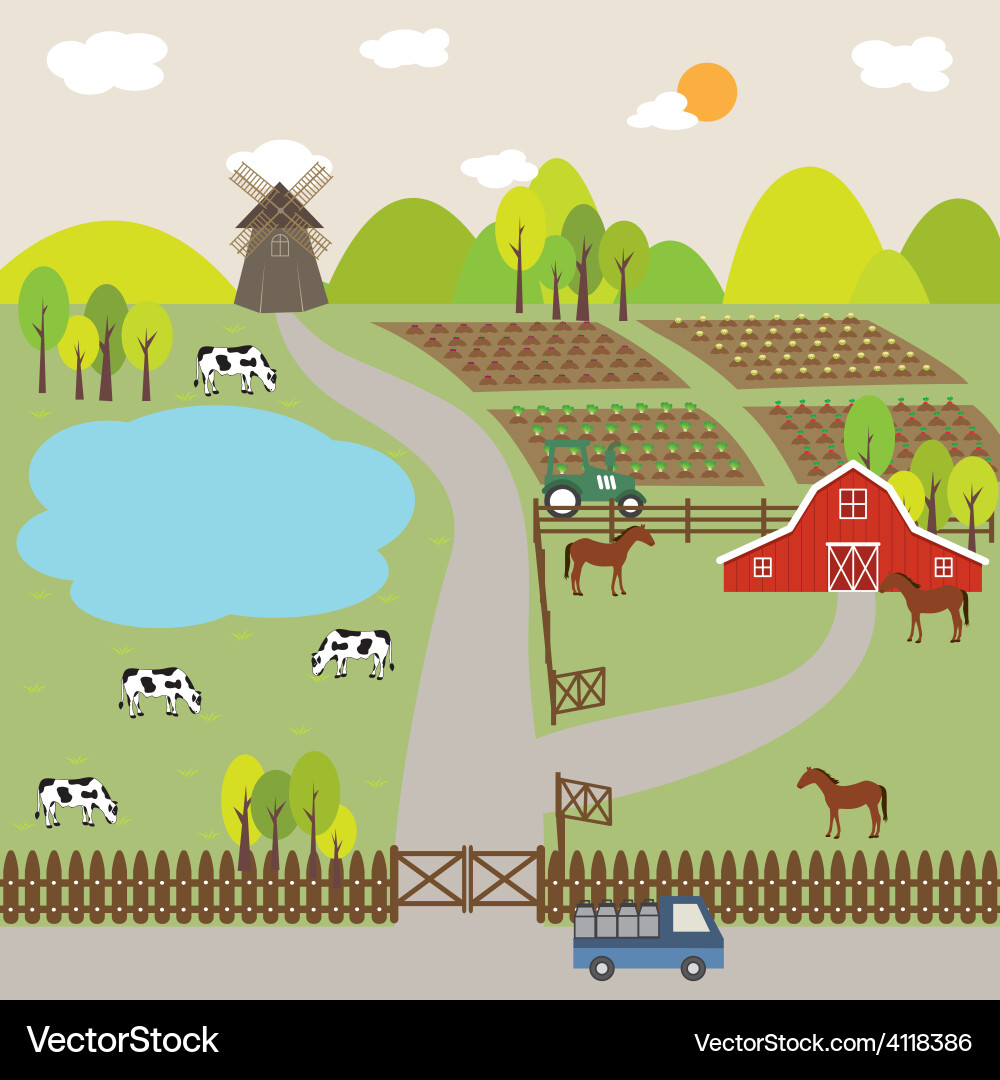 Landscape farm field and hill Royalty Free Vector Image