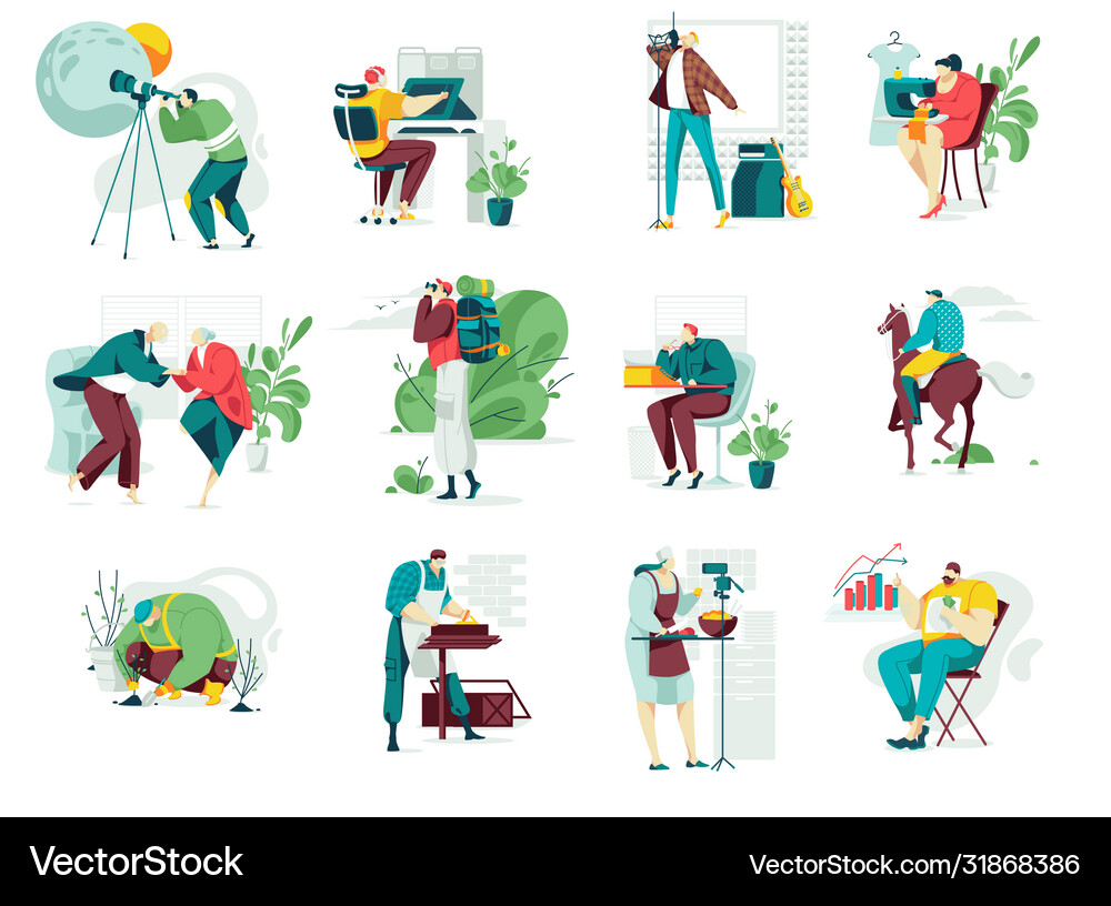 People in hob set cartoon Royalty Free Vector Image