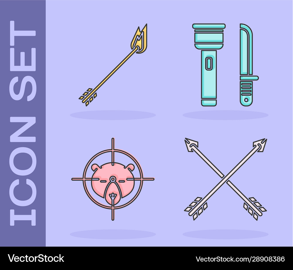 Set crossed arrows flame arrow hunt on bear Vector Image