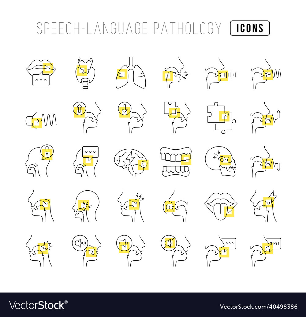 Set of linear icons speech-language pathology Vector Image