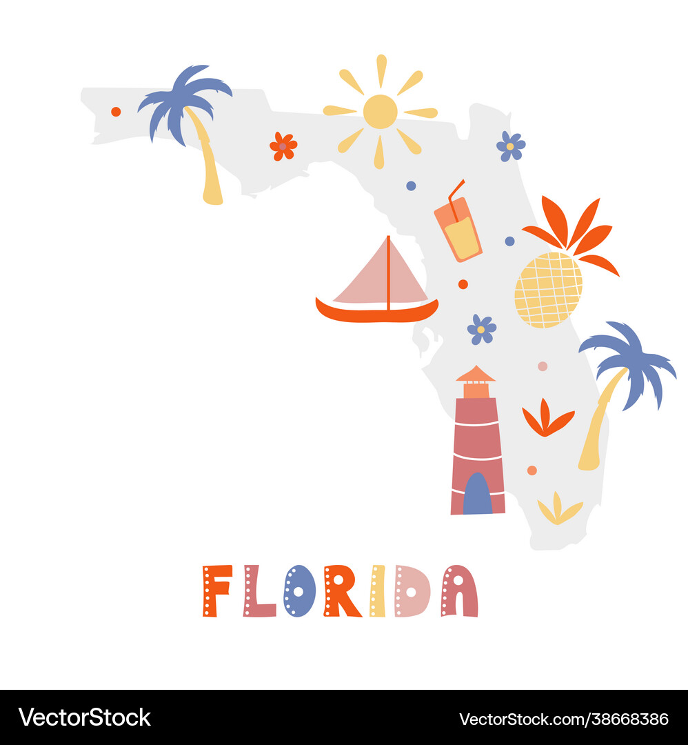 Usa map collection state symbols on gray Vector Image