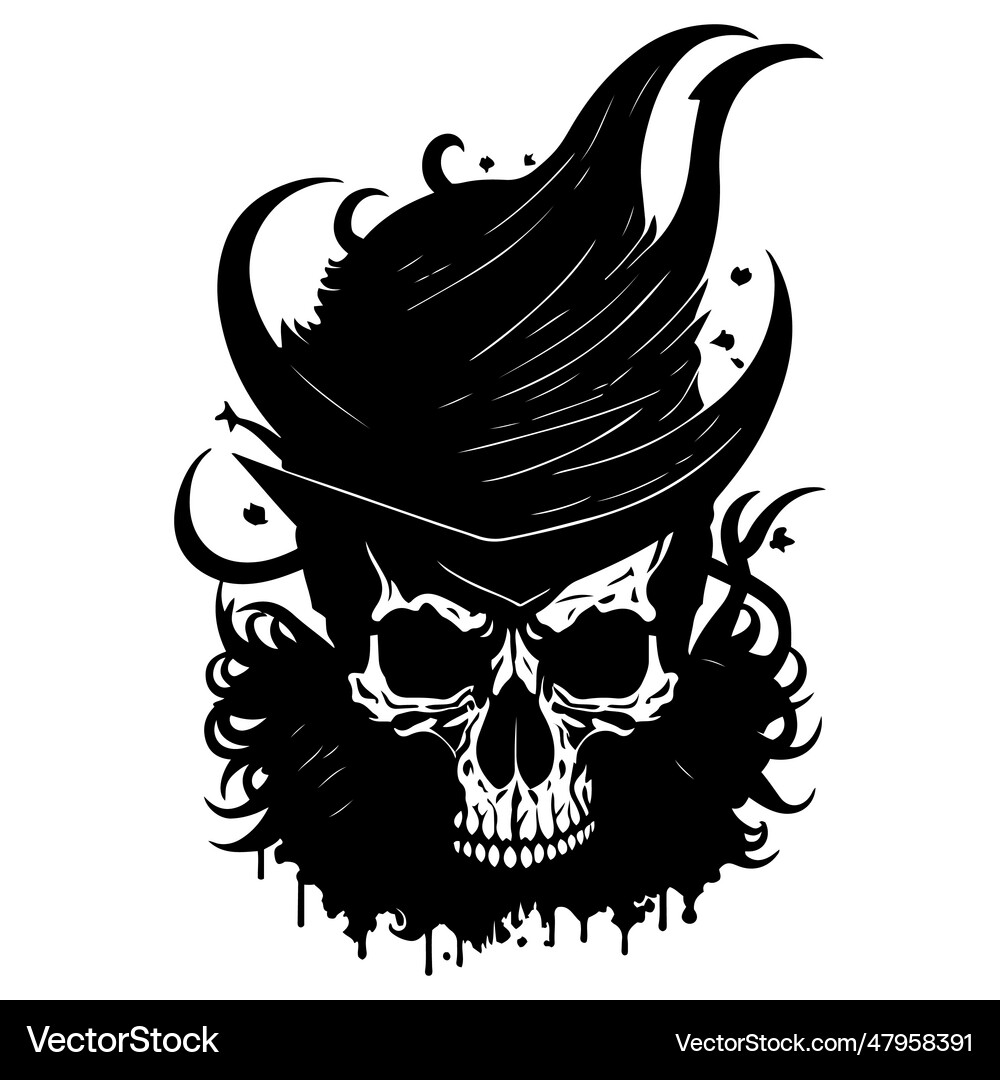 Captain skull pirate skull black outline Vector Image