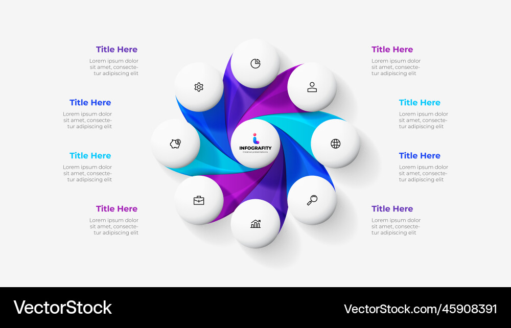 Cycle diagram with 8 options or steps slide for Vector Image