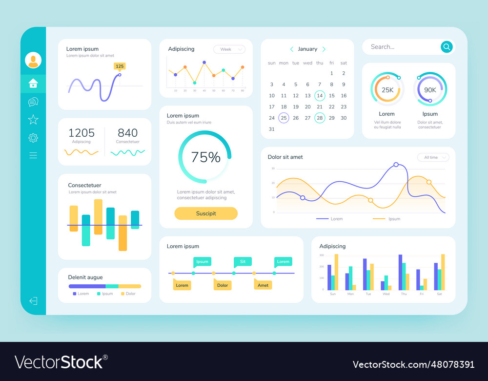 Dashboard Ui Simple Data Software Chart And Hud Vector Image