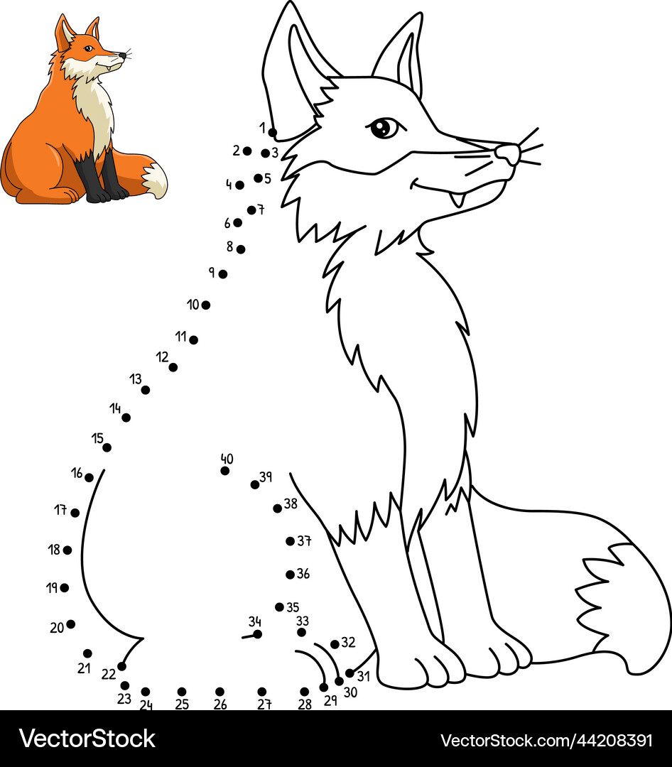 Dot to fox isolated coloring page for kids Vector Image