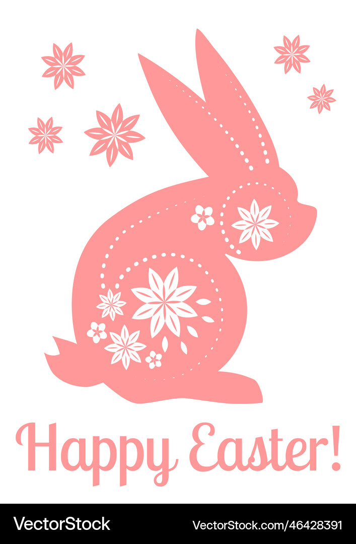 Easter holiday greeting with pink decorated rabbit