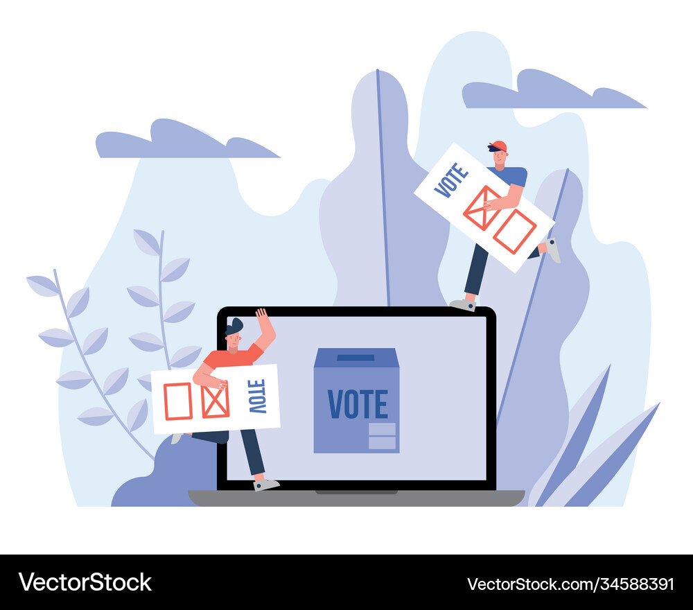 Group voters with voting cards and urn Royalty Free Vector