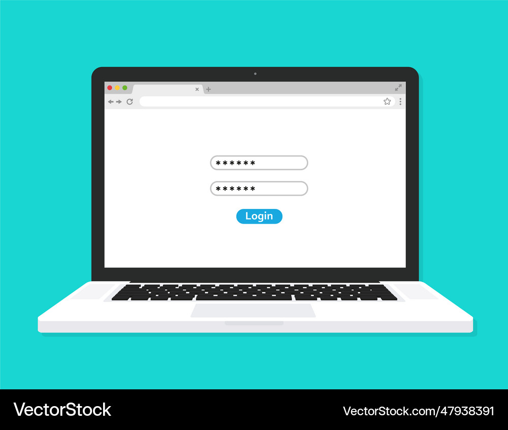 Laptop with login form page on screen sign Vector Image