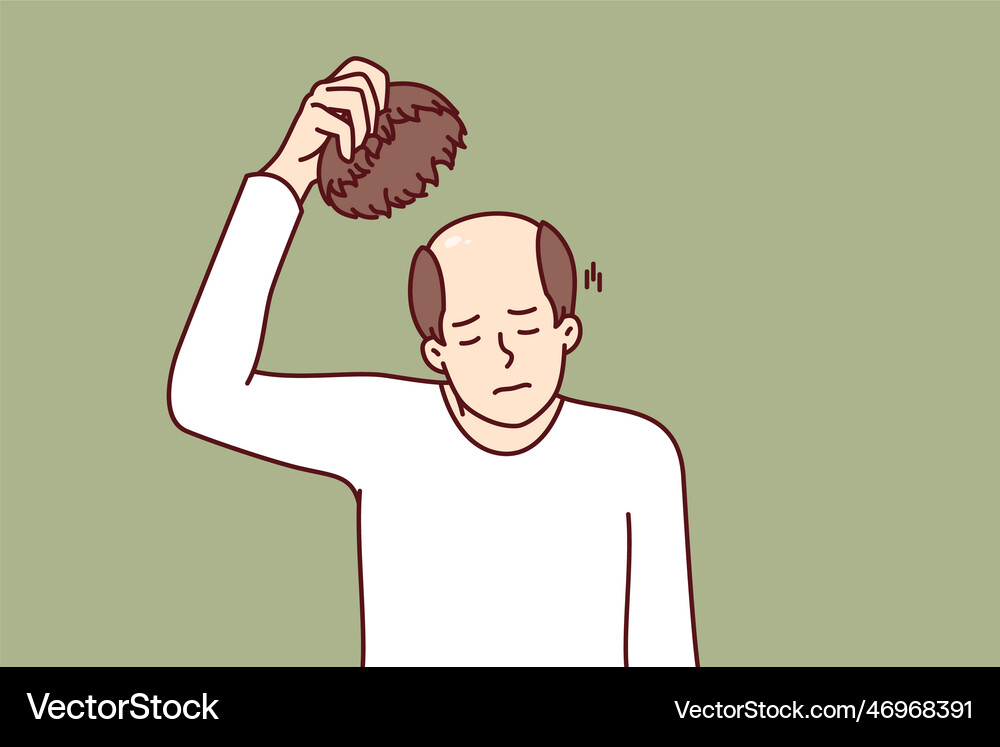 Man takes off wig and experiences stress Vector Image