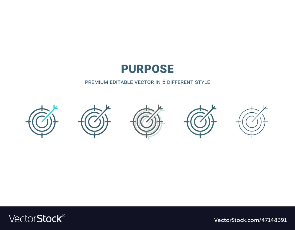 Purpose icon in 5 different style outline filled Vector Image