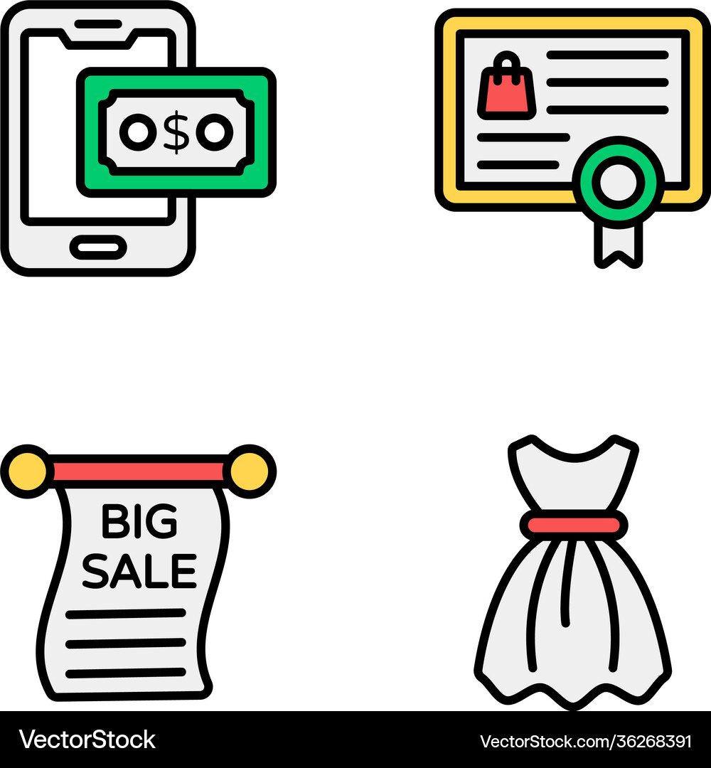 Trade and shopping flat icons set Royalty Free Vector Image