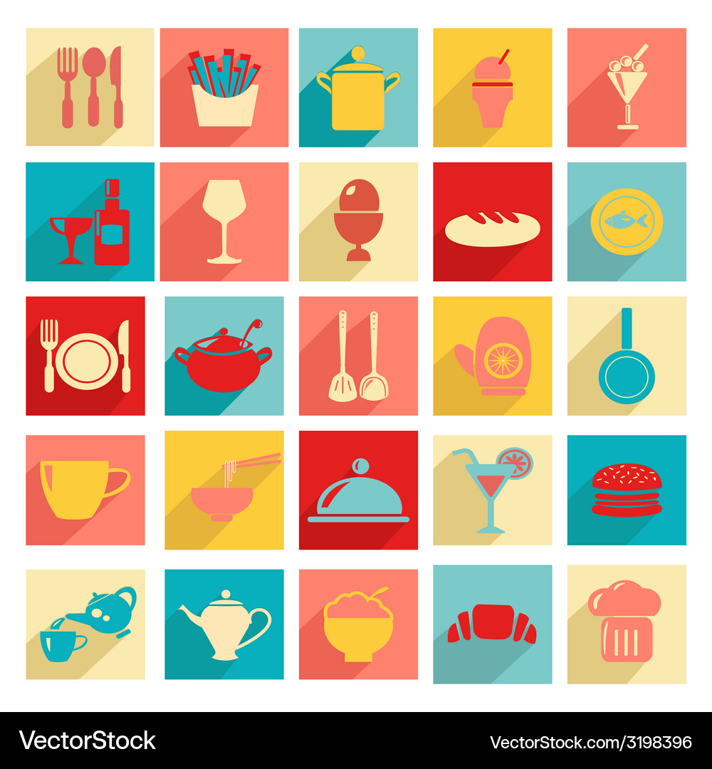 Flat design Restaurant and dining icons Silhouett Vector Image