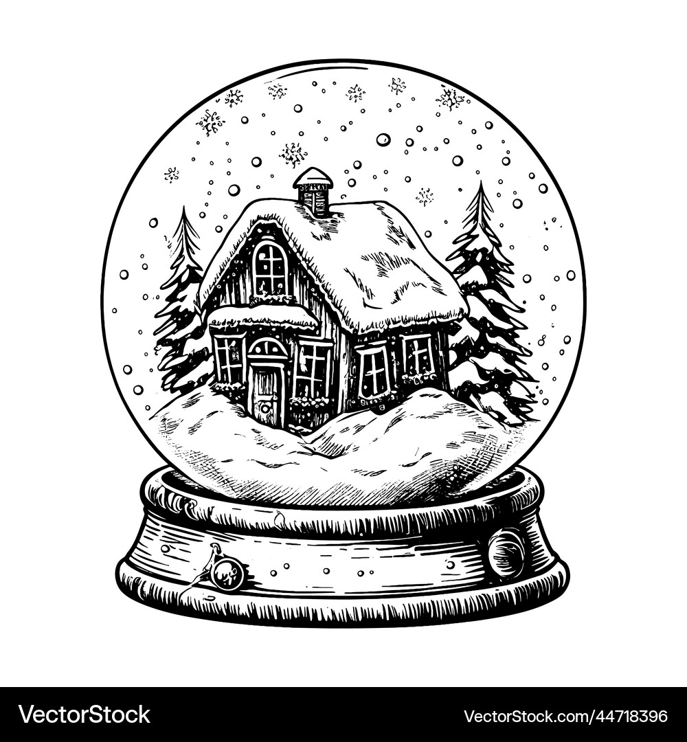 Hand-Drawn Christmas Snow Globe Royalty Free Vector Image