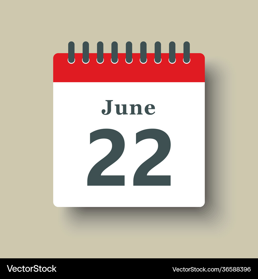 Icon day date 22 june template calendar page Vector Image
