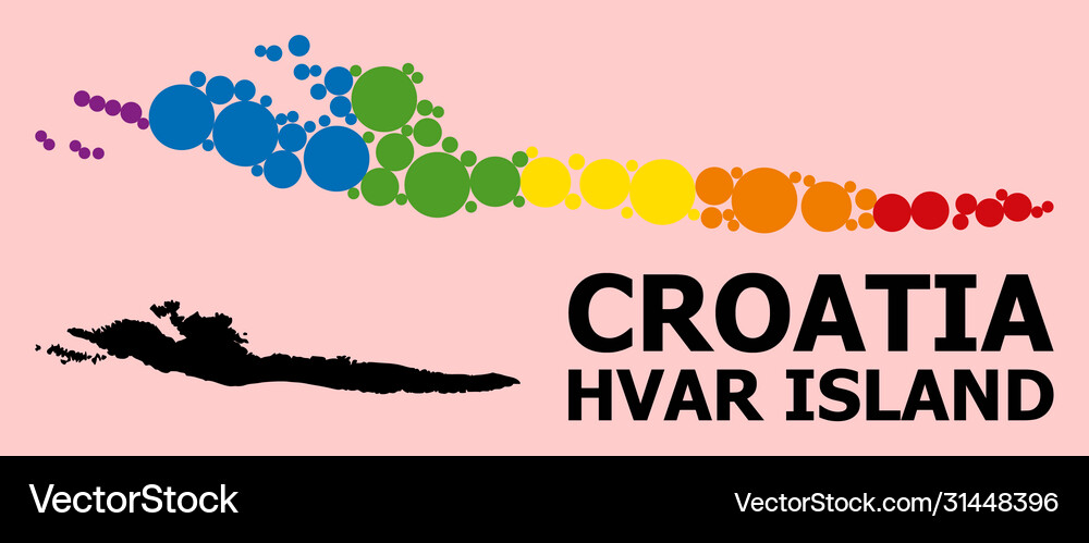 Rainbow mosaic map hvar island for lgbt Royalty Free Vector