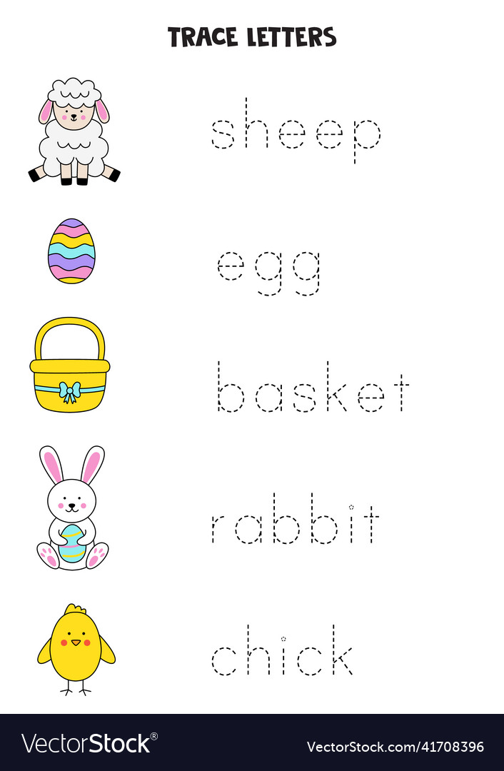Tracing words of easter drawings writing practice Vector Image