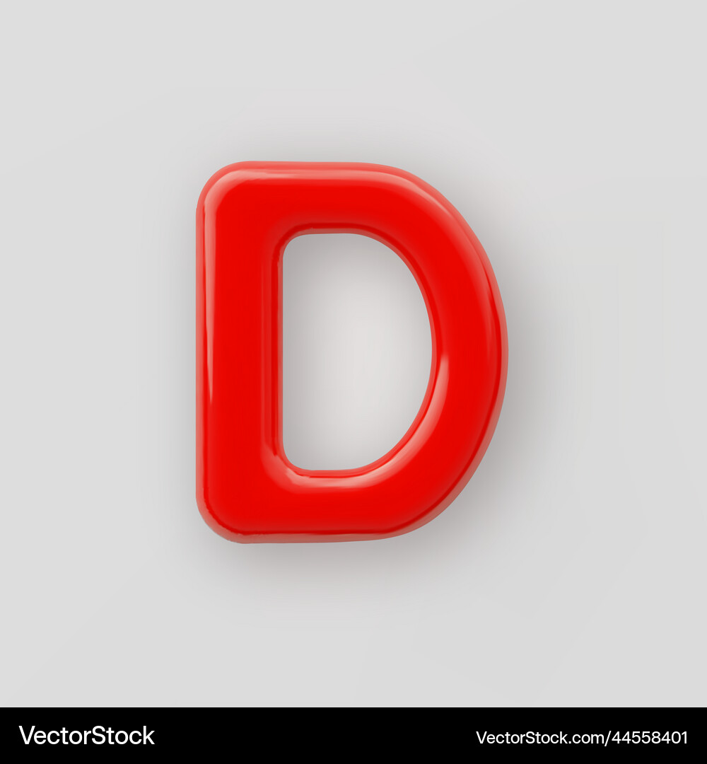 3d red plastic uppercase letter d with a glossy Vector Image