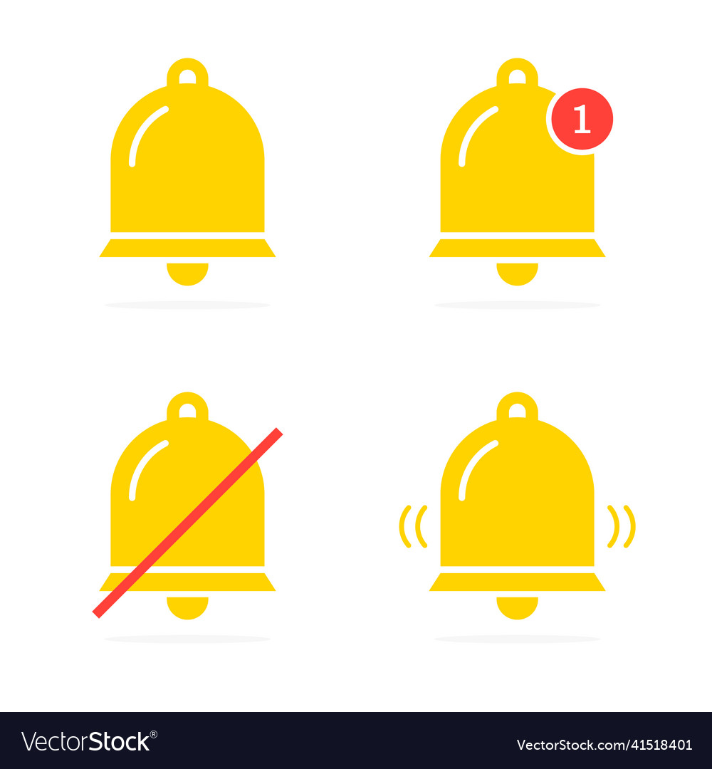 Bell notification icon set isolated simple bells Vector Image
