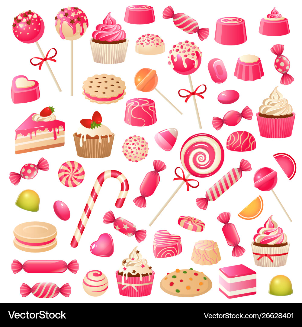 Candy set sweet desserts chocolate candies Vector Image