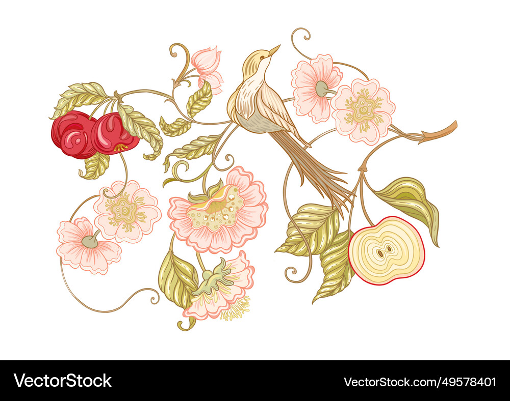 Fantasy flowers and bird decorative Royalty Free Vector