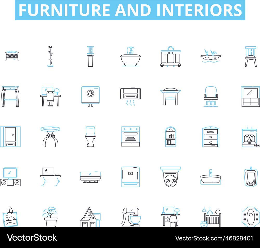 Furniture and interiors linear icons set Vector Image