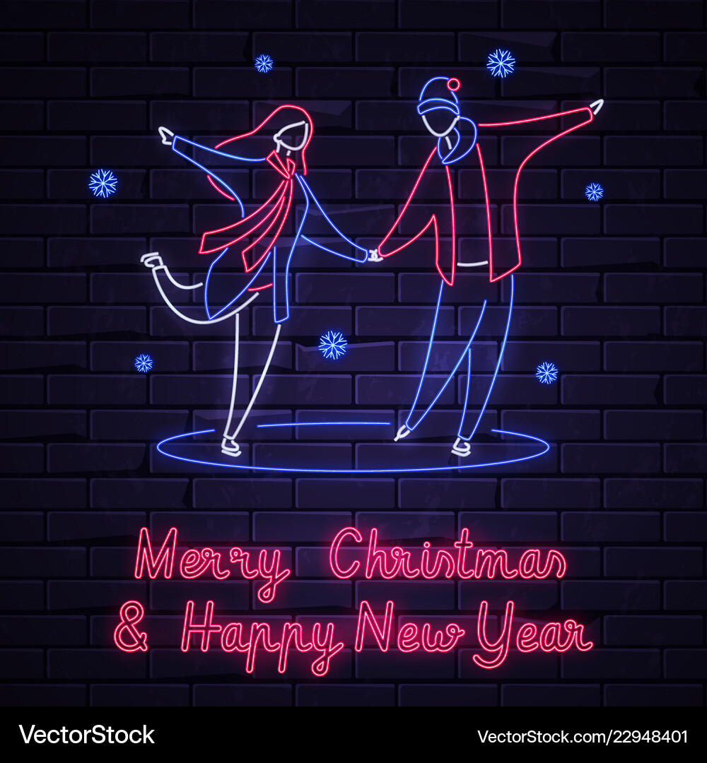 Illuminated neon signs winter holiday Royalty Free Vector