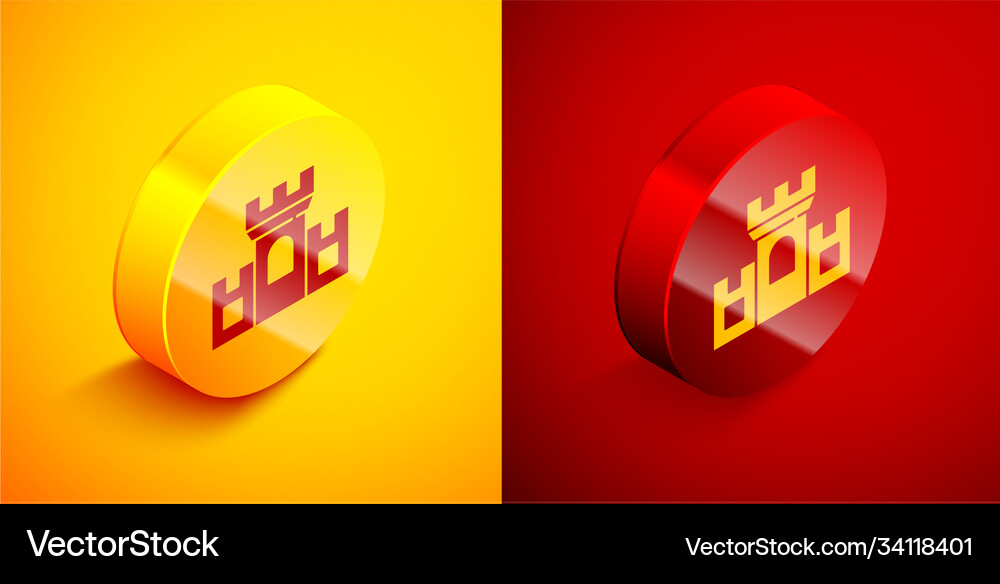 Isometric castle icon isolated on orange and red Vector Image