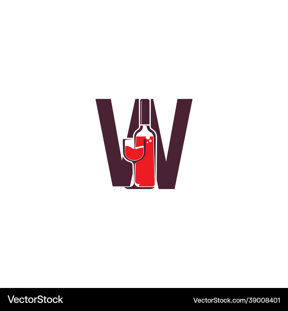 Letter w with wine bottle icon logo Royalty Free Vector
