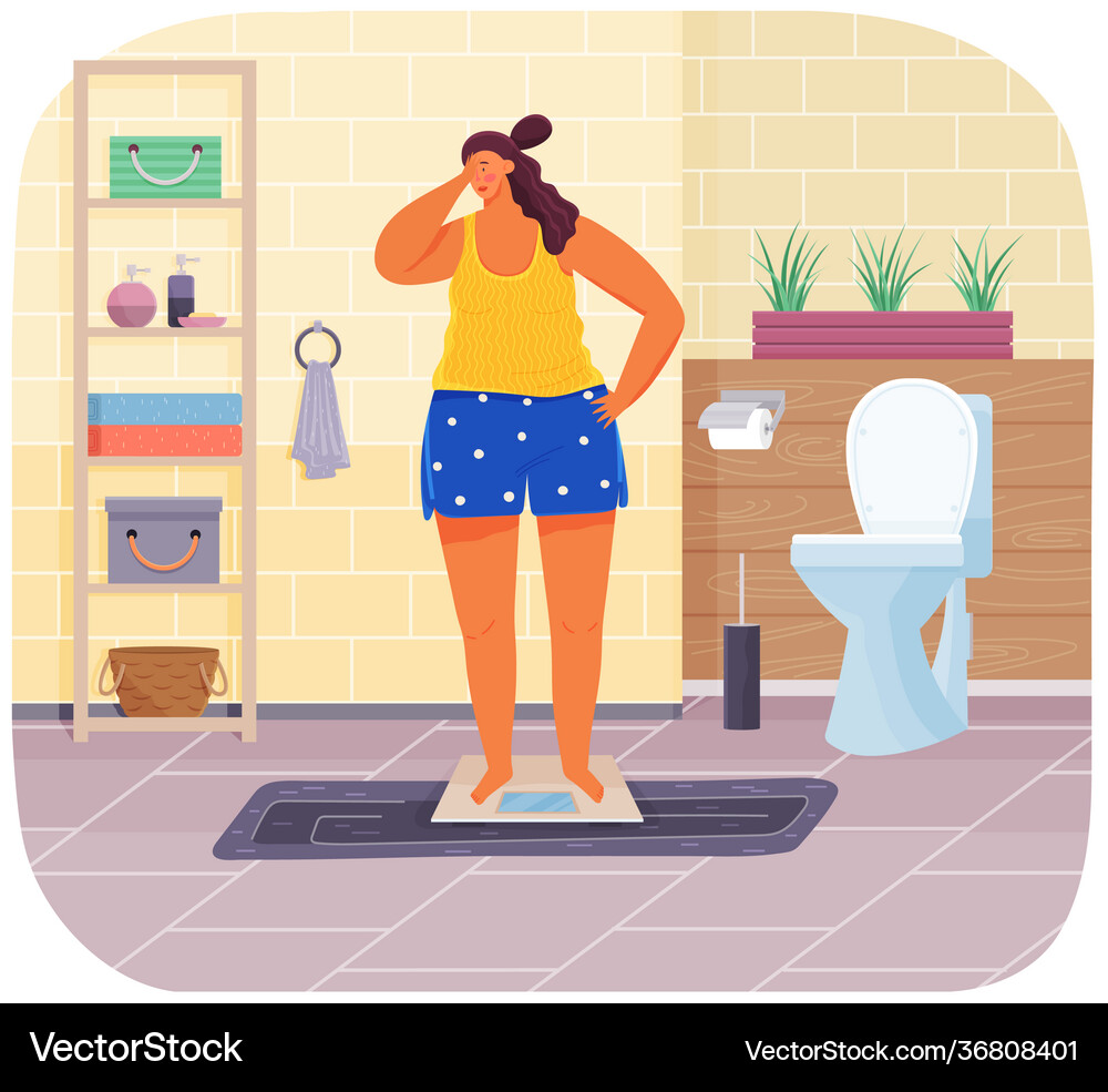 Overweight attractive sad woman standing Vector Image