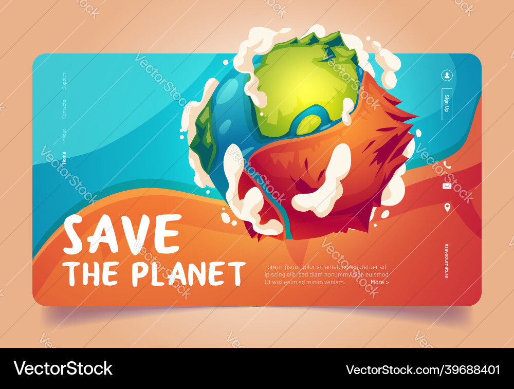 Save the planet cartoon landing page earth globe Vector Image