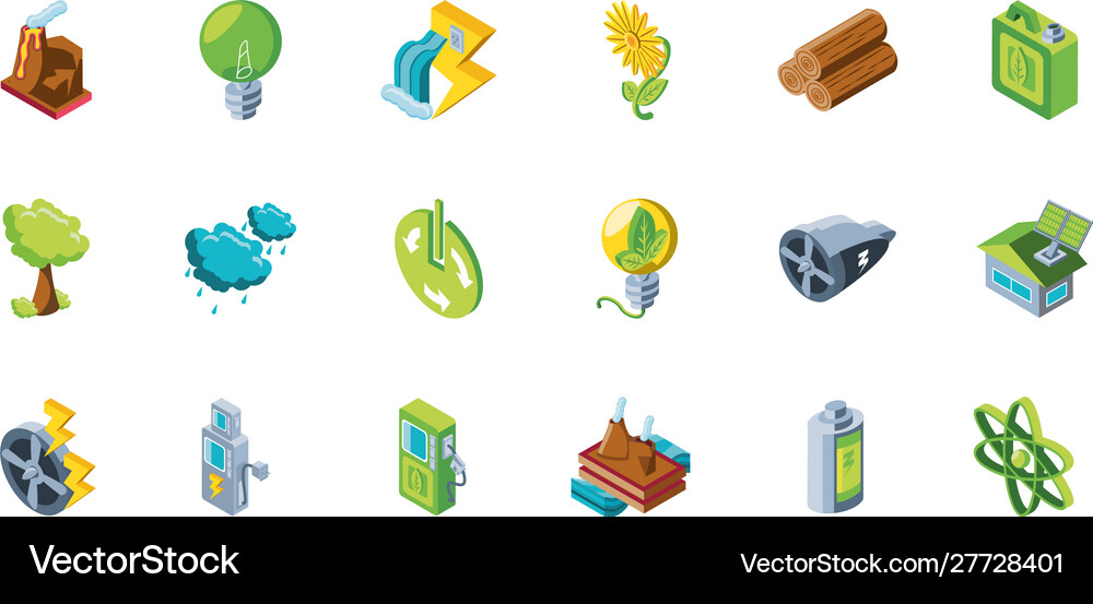 Set icons renewable energy on white background Vector Image