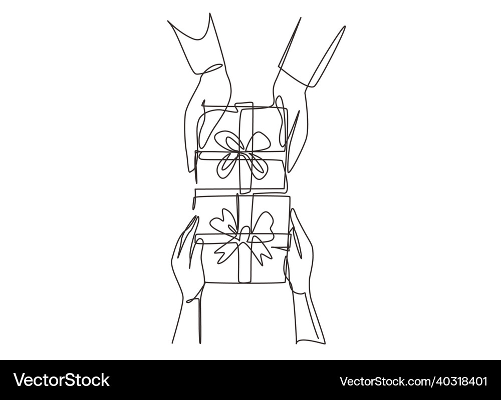 Single one line drawing gives gift new year Vector Image
