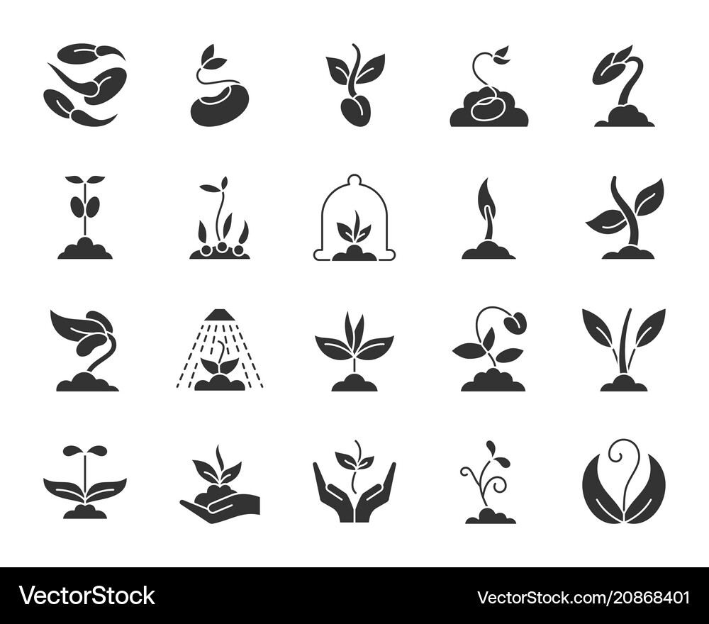 Sprout black silhouette icons set Royalty Free Vector Image