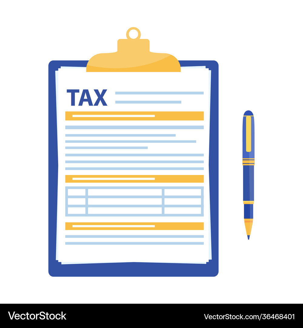 Tax form clipboard with form and pen Royalty Free Vector