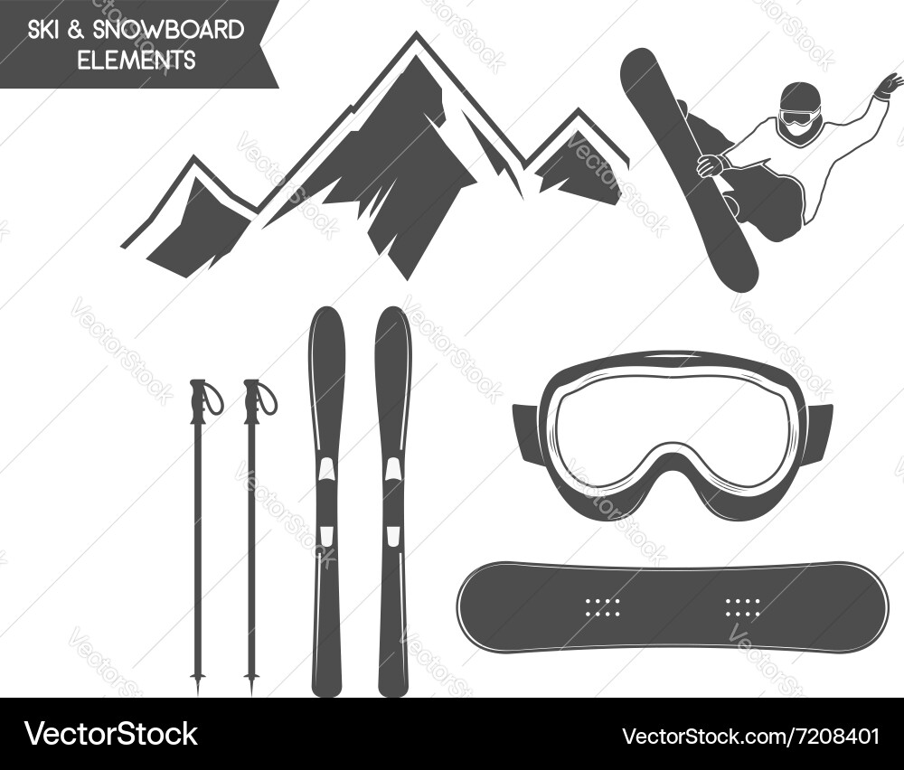 Winter sports elements snowboard ski symbols Vector Image