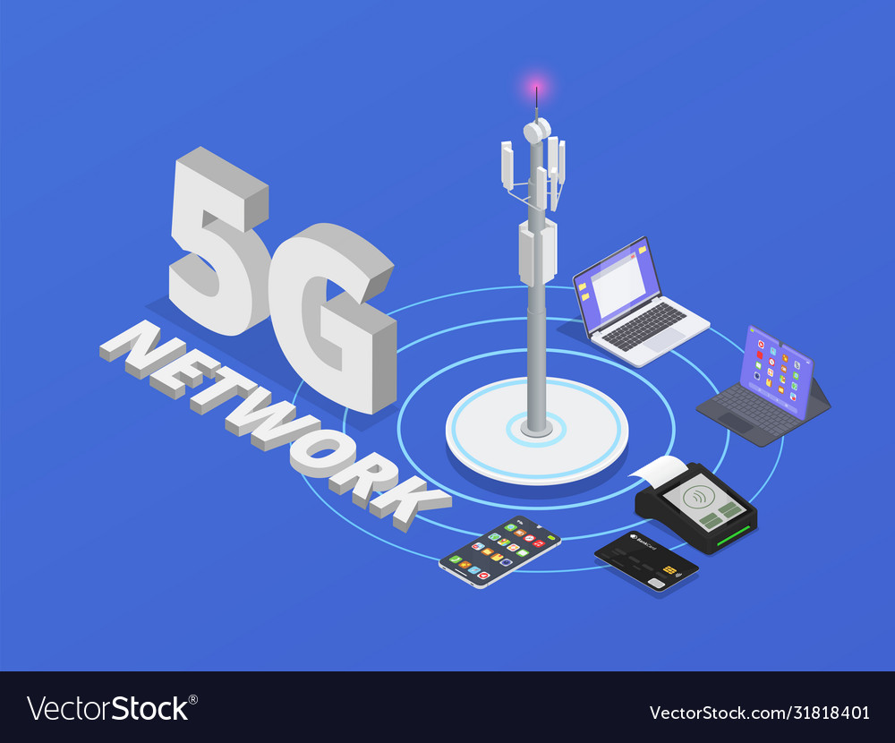 Wireless technologies isometric composition Vector Image