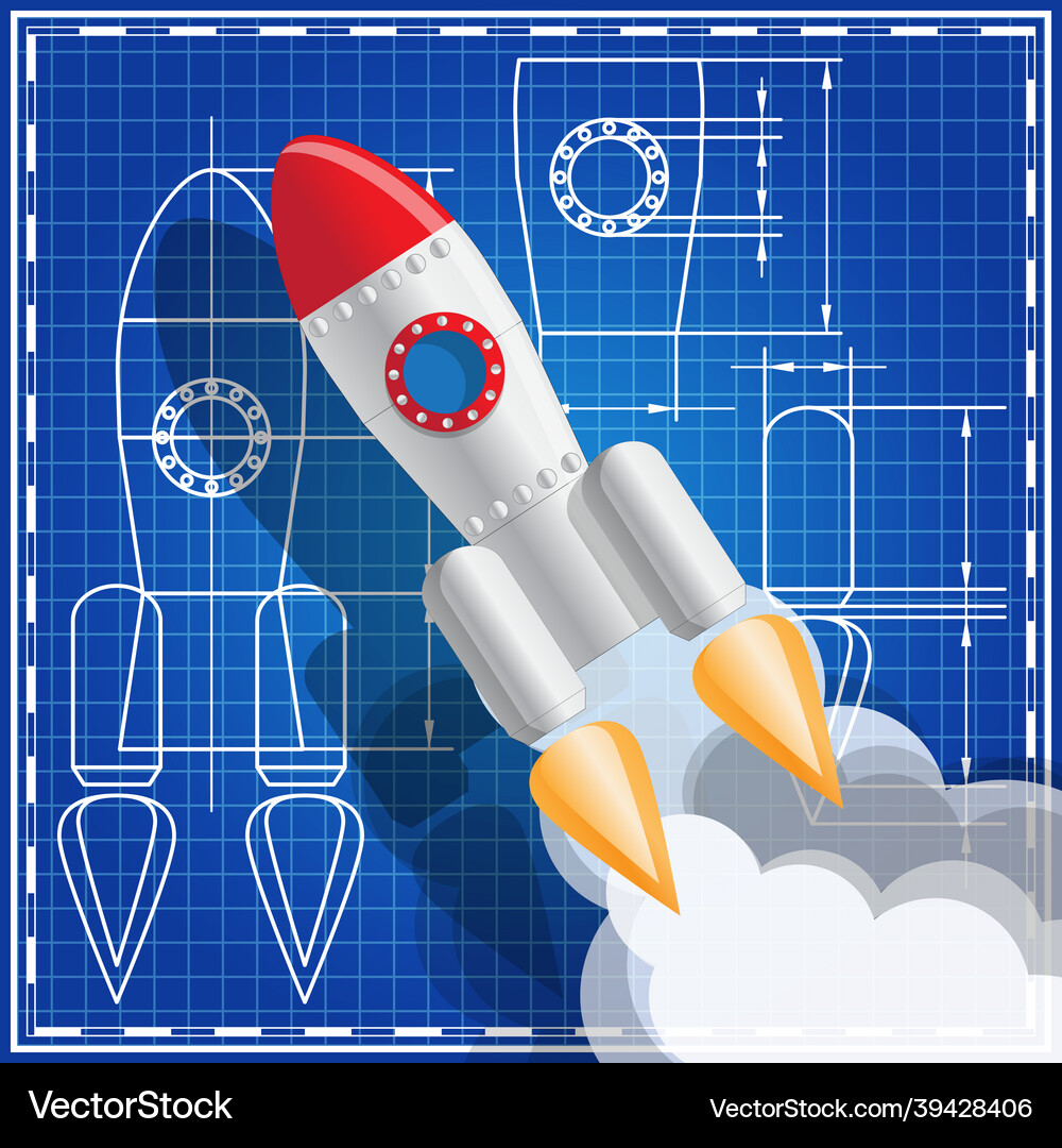 A rocket on the background of the drawing Vector Image